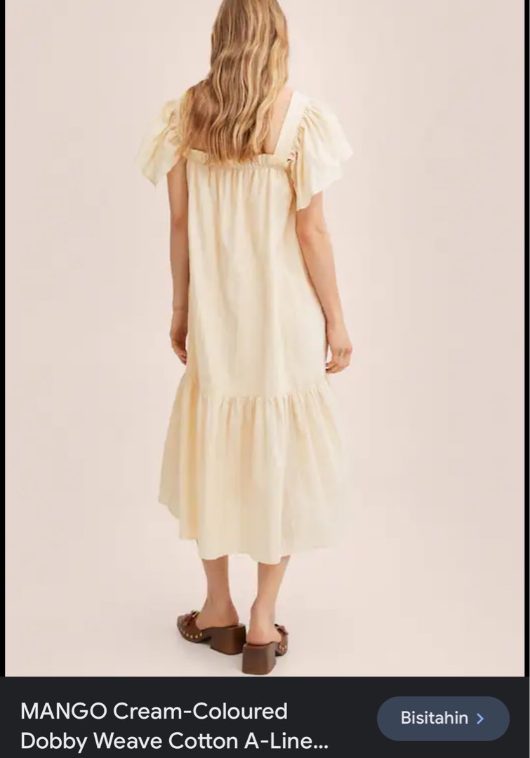 Mango MANGO Cream-Coloured Dobby Weave Cotton A-Line Midi Dress, Women ...