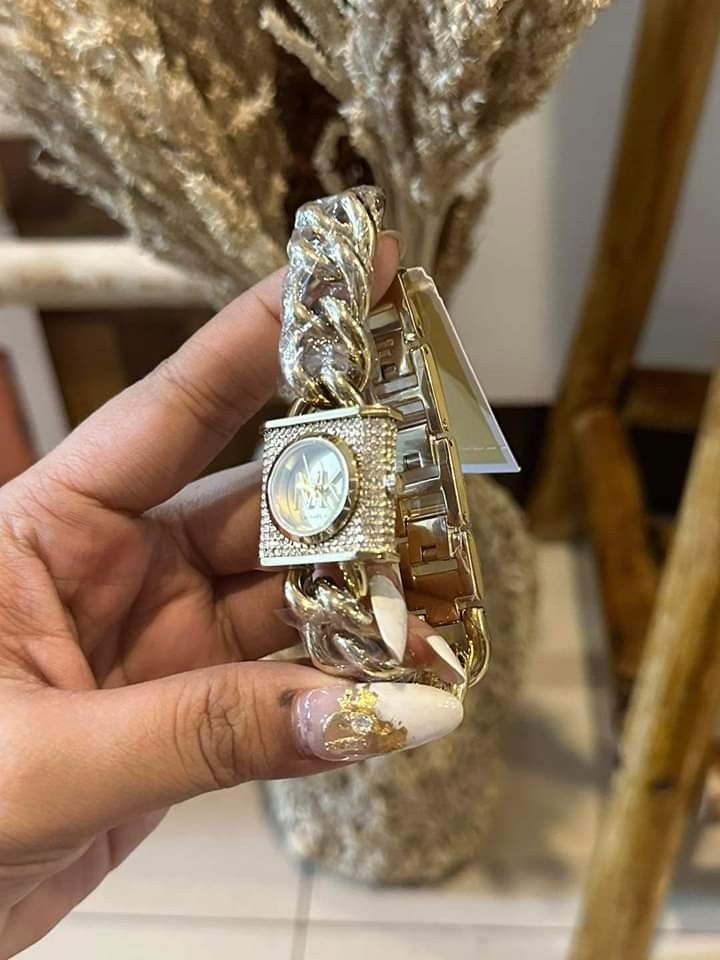 Michael Kors MK Chain Lock Three-Hand Gold-Tone Stainless Steel Watch ...