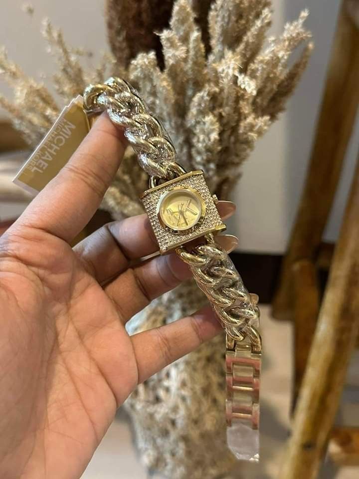 Michael Kors MK Chain Lock Three-Hand Gold-Tone Stainless Steel Watch ...