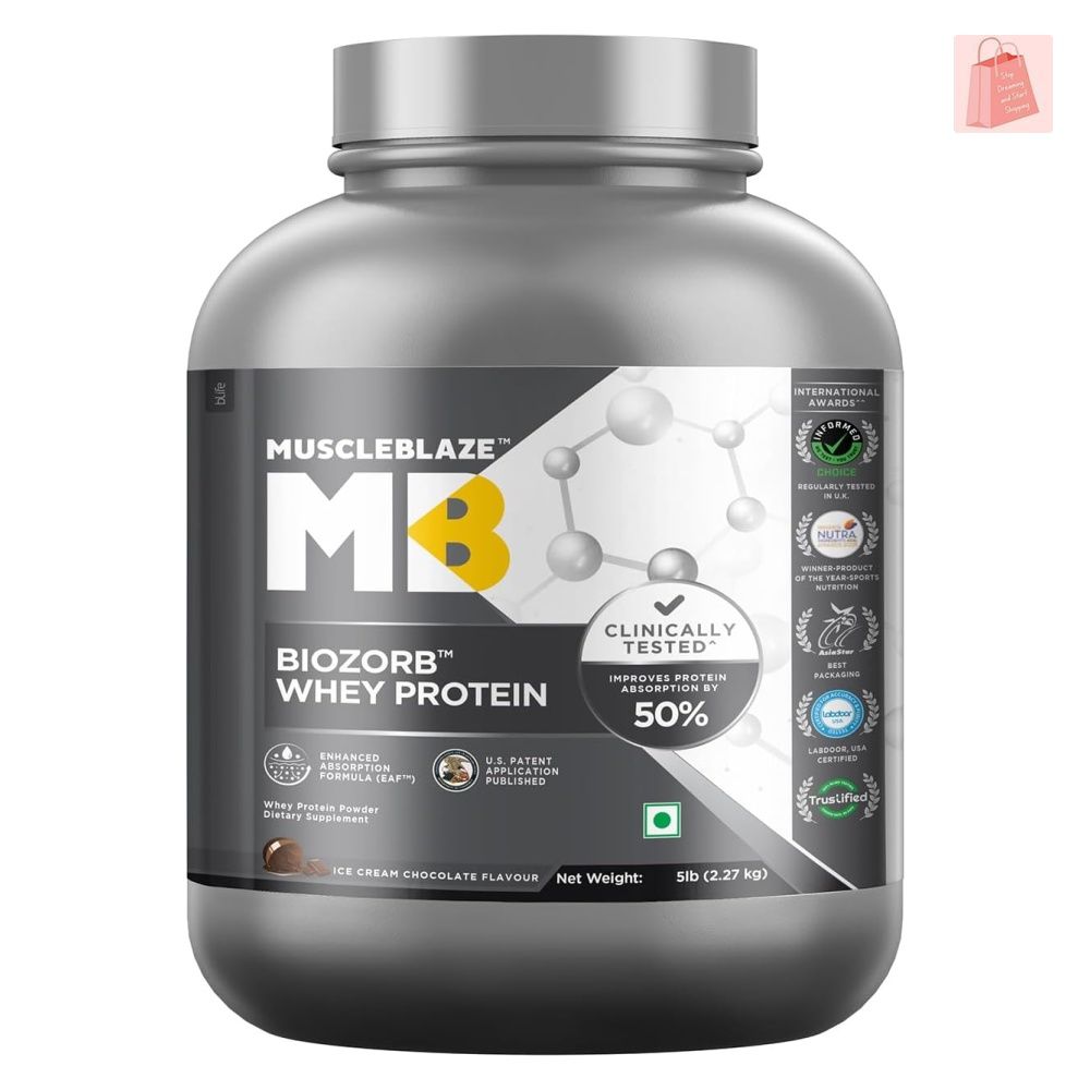 MuscleBlaze Biozorb Whey Protein (Ice Cream Chocolate, 5lb / 2.27kg ...