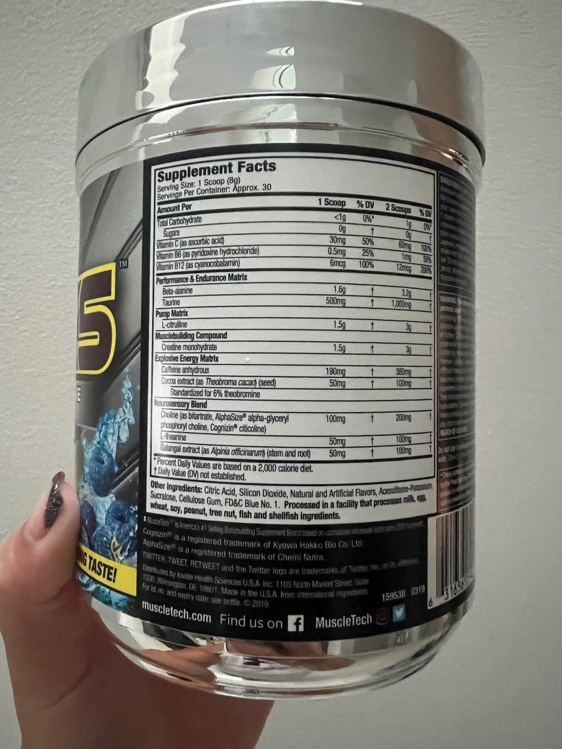 MUSCLETECH Vapor X5 Next Gen Pre Workout Blue Raspberry Fusion 228g, Health & Nutrition, Health ...