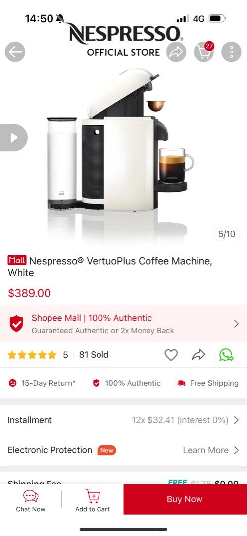 Nespresso Coffee Machine Vertuo White with Box VertuoPlus, TV & Home ...