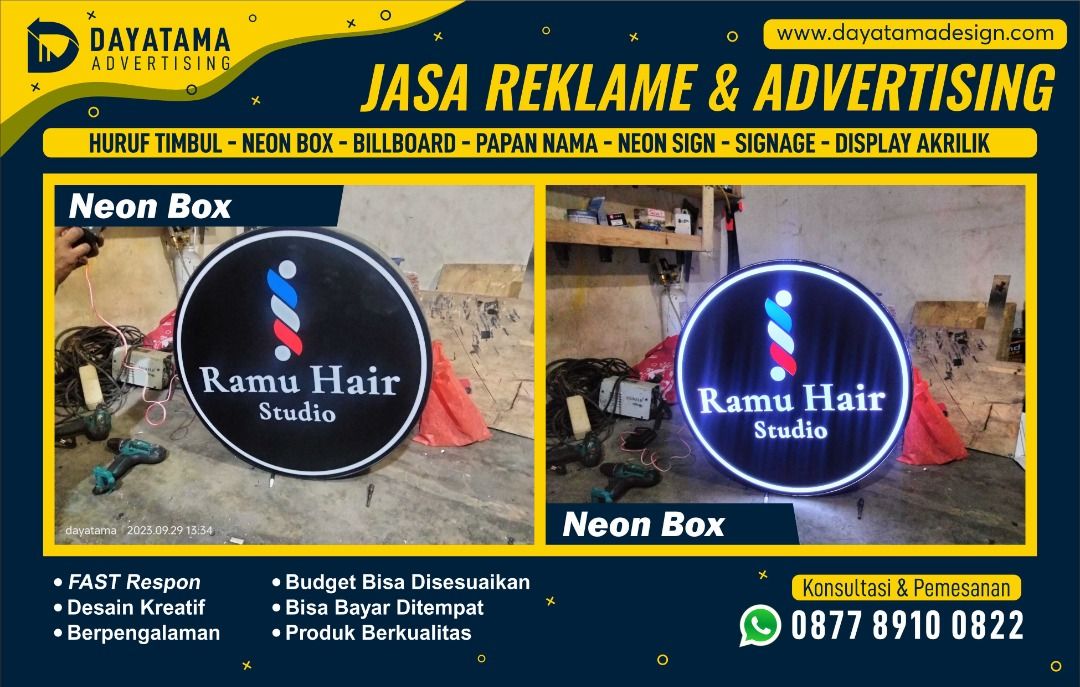 Papan Nama Neon Box Bulat | Neon Box Barbershop Bandung, Desain ...