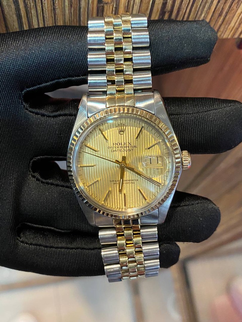 ROLEX DATEJUST REF 16013 HALF 18K YELLOW GOLD RARE FACTORY CHAMPAGNE ...