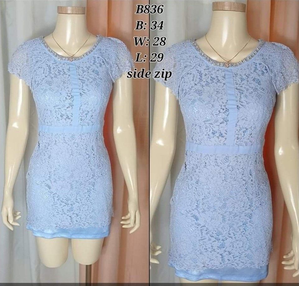 SKY BLUE PATTERN DRESS ELEGANT MIDI DRESS SMALL FRAME ONLY SIDE ZIP ...