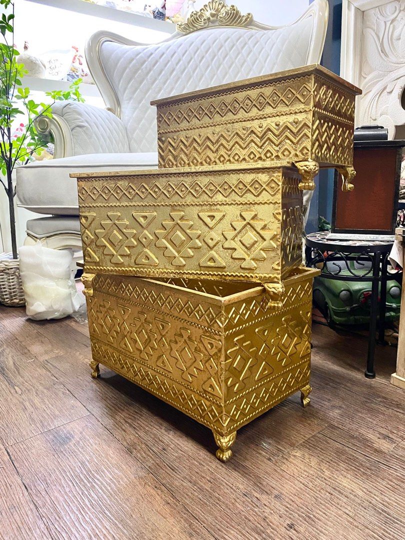 Sold sept- 3 sizes Lux design gold planter box, Furniture & Home Living ...