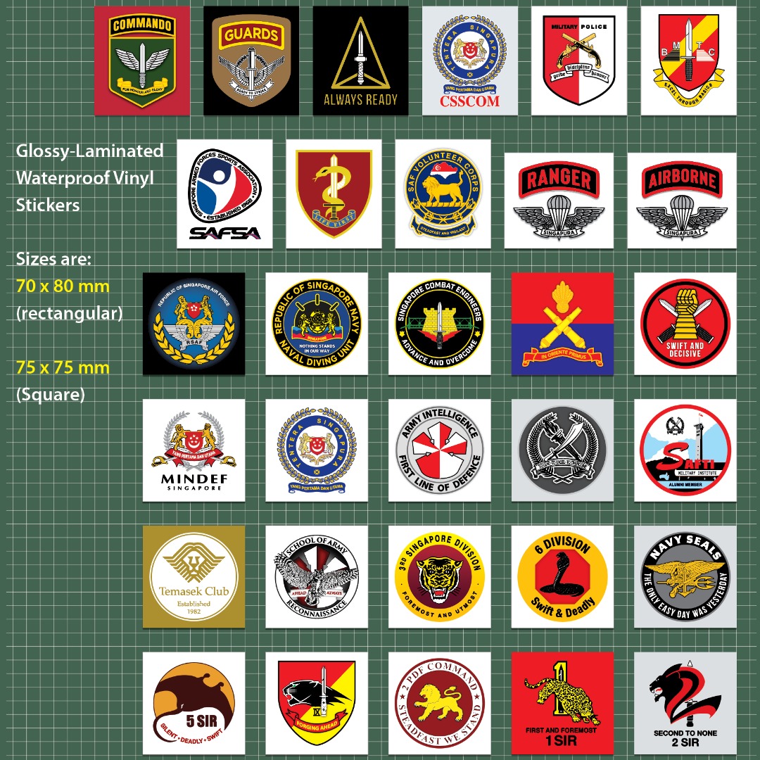 Waterproof Stickers of SAF / ARMY Formations / Units / Regiments / OCS ...