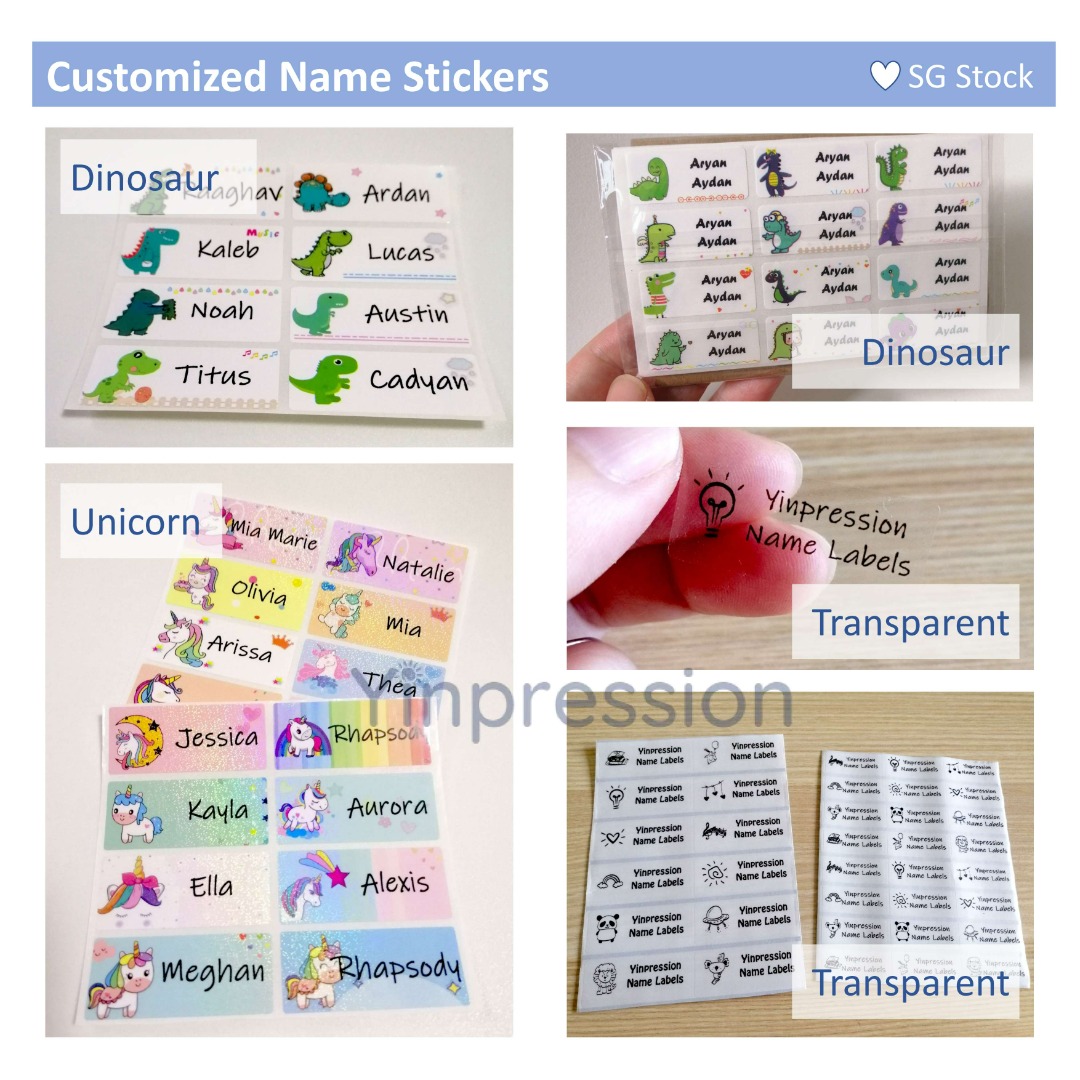 【12 fonts】Cartoon Waterproof Customised Name Sticker / Name Tag Sticker ...