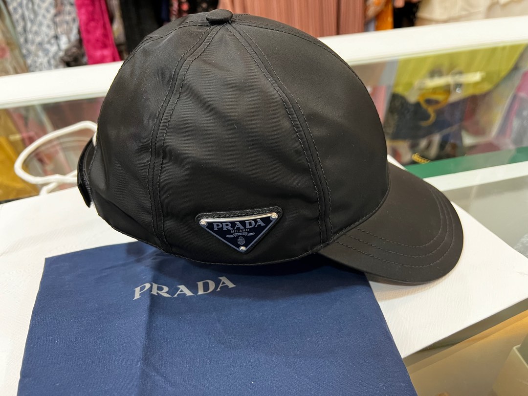Authentic Prada re-nylon black cap, Luxury, Apparel on Carousell