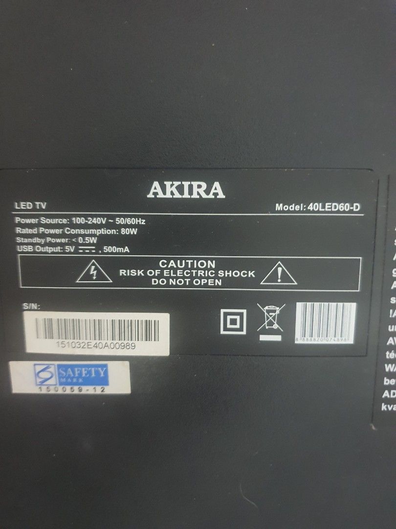 Cheap Akira 40" LED TV, TV & Home Appliances, TV & Entertainment, TV on Carousell
