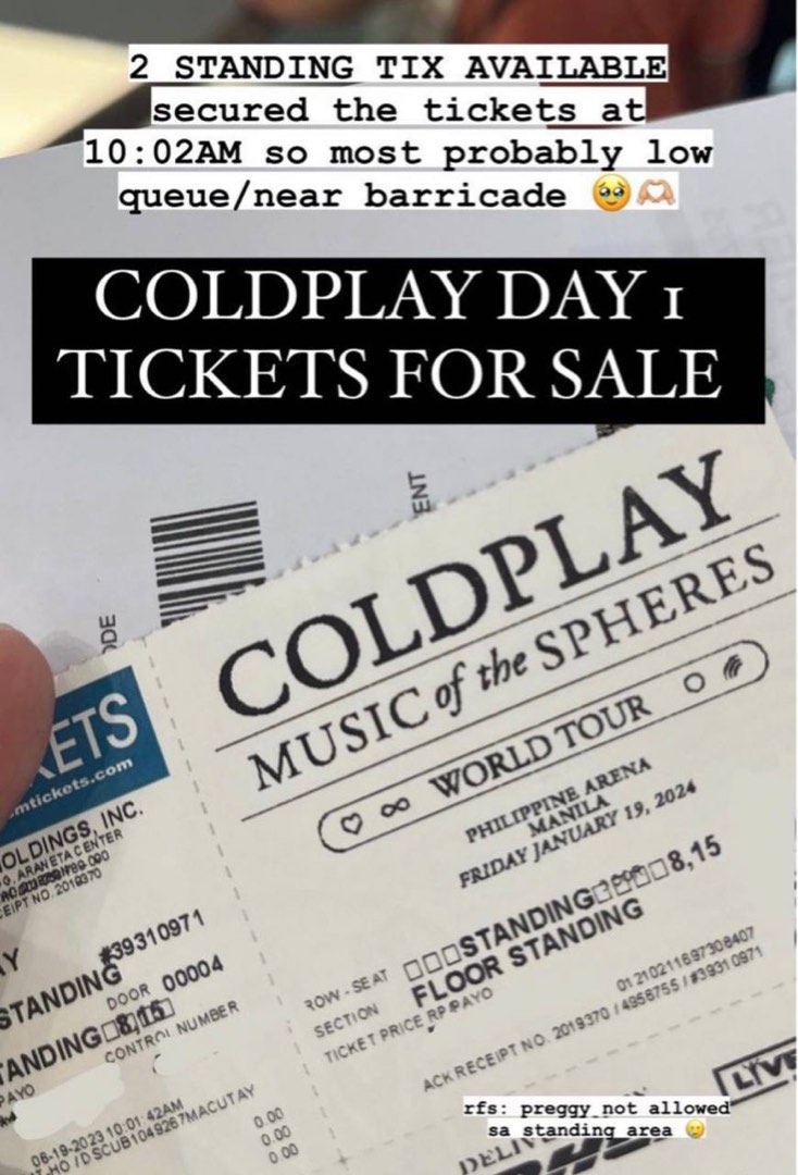 Coldplay Tickets Day 1 standing tickets, Tickets & Vouchers, Event ...