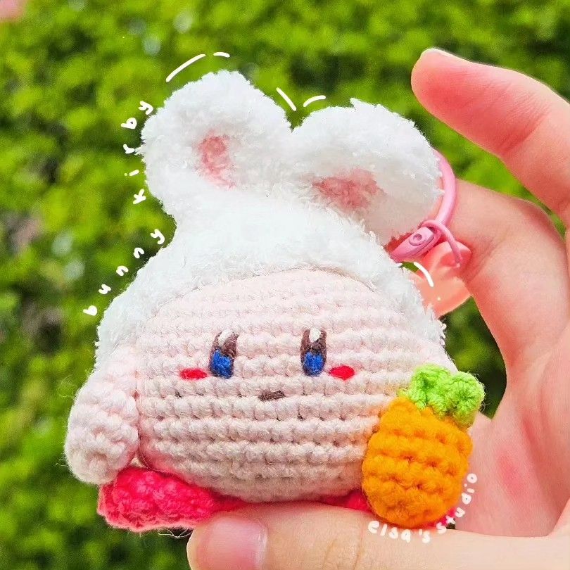 crochet kirby rabbit amigurumi with carrot keychain, Hobbies & Toys ...