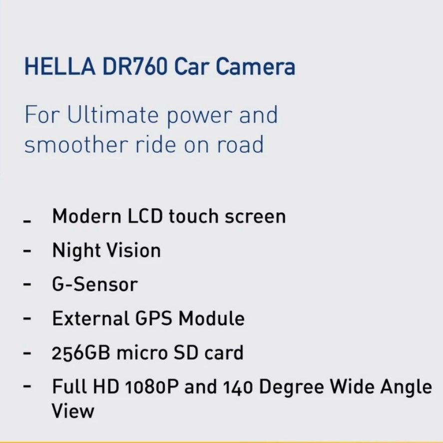 HELLA DR 760 Dash Camera with touch screen,2 channel front & back FHD ...