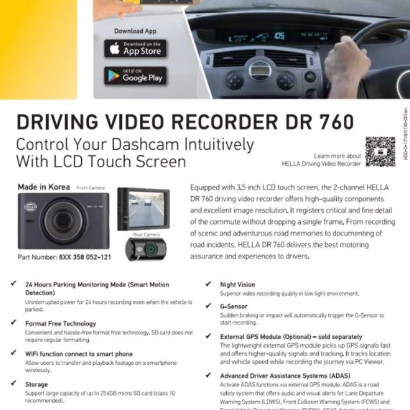 HELLA DR 760 Dash Camera with touch screen,2 channel front & back FHD ...