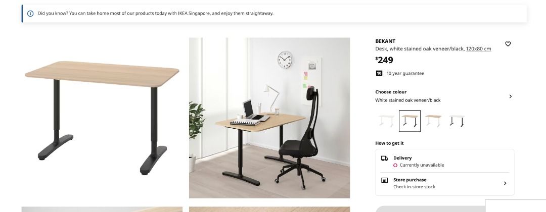 Ikea Bekant Height adjustable table / deak (like new), Furniture & Home ...