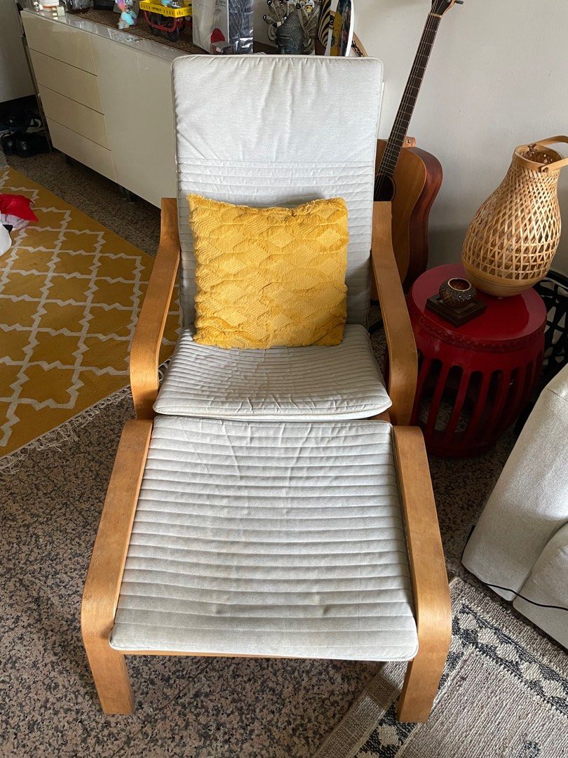 IKEA Poang Chair with Foot Stool, Furniture & Home Living, Furniture ...