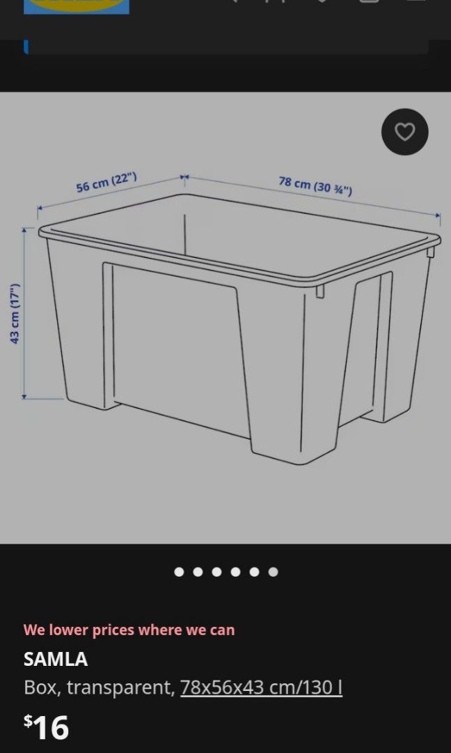 IKEA SAMLA 130L Storage Boxes (2 Boxes for $20), Furniture & Home ...