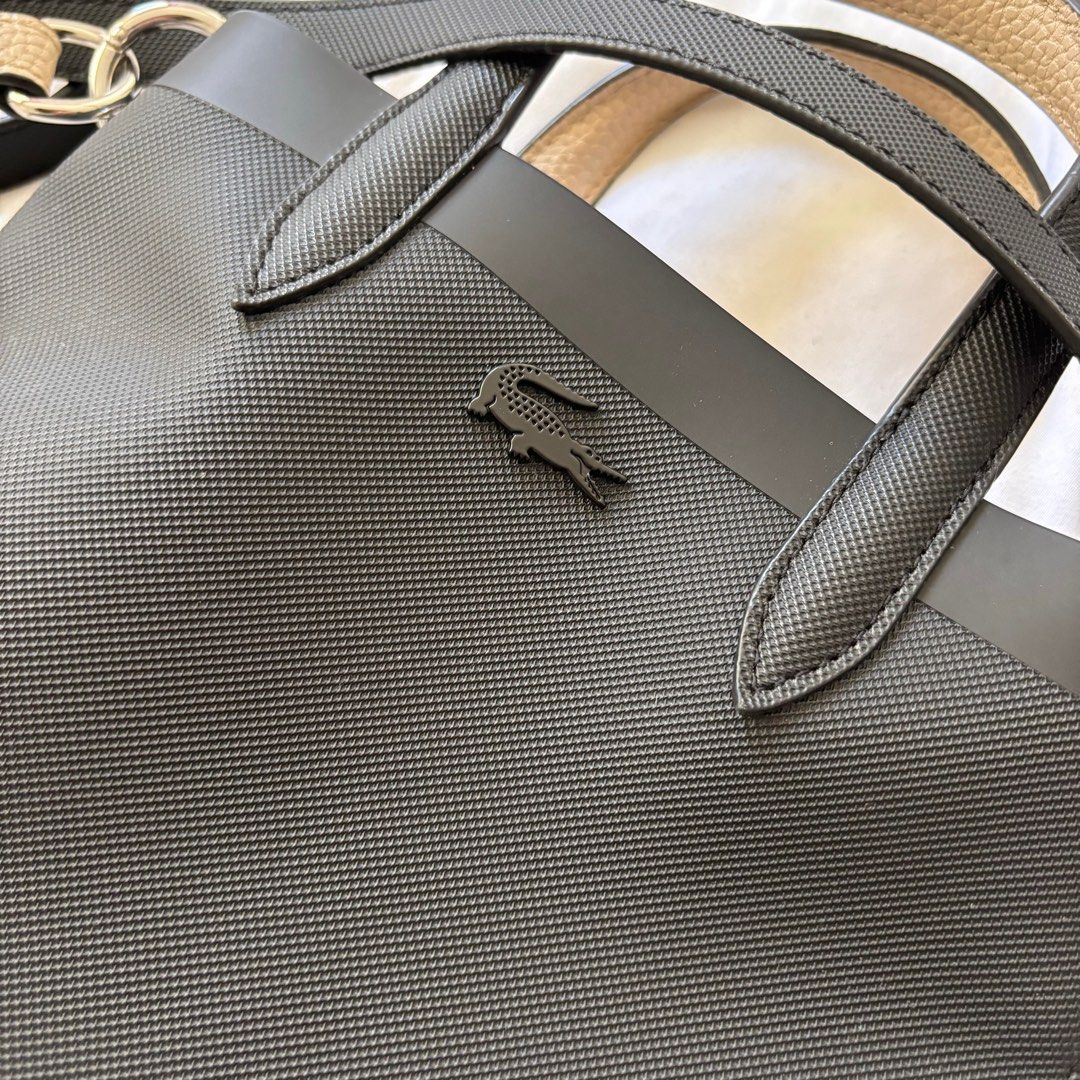 Lacoste Chantaco Calfskin Leather Sling Bag in Noir, Women's Fashion ...