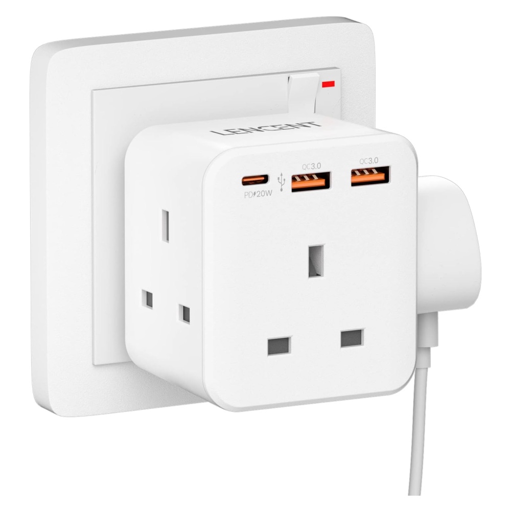 LENCENT Multi Plug Extension, 3 Way 3 Plugs Socket adapter, 6-in-1 Cube ...