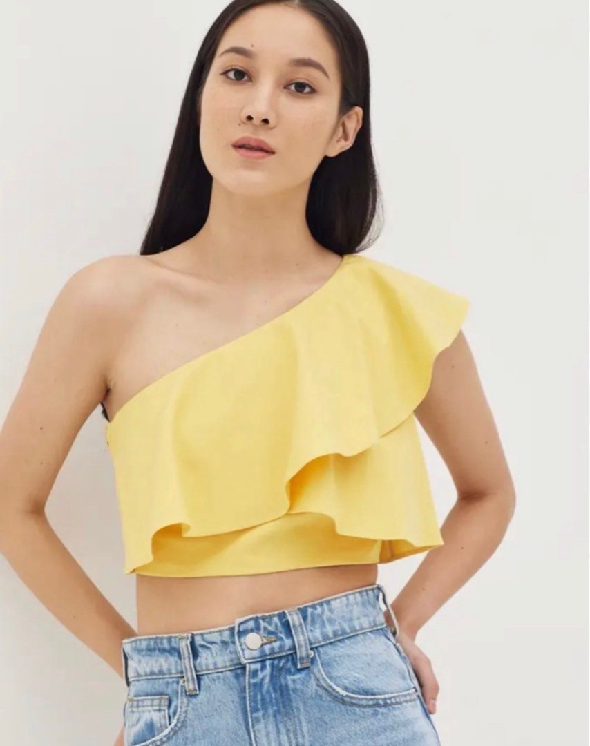 LOVE BONITO one shoulder linen blend top, Women's Fashion, Tops ...