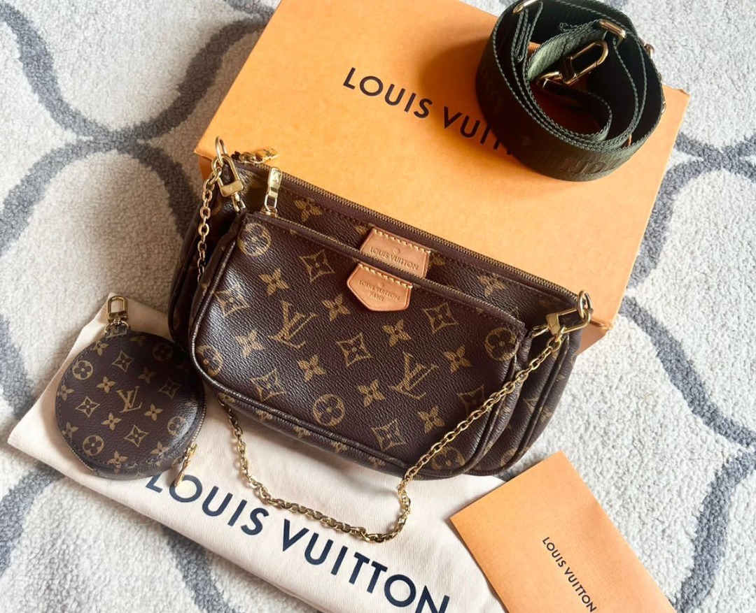 LV multipochette khaki 2022 with box, db, receipt dv, Barang Mewah, Tas ...