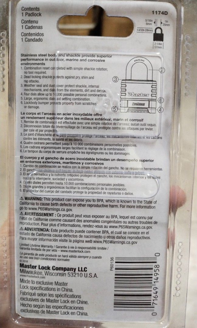 Master combination padlock resettable stainless 14 digits #1174d ...