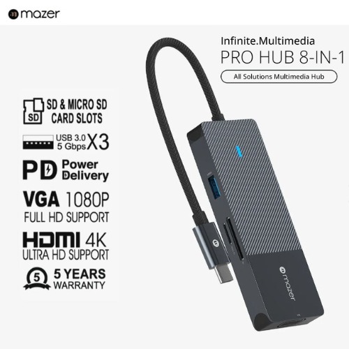 Mazer InfiniteLink Pro Hub 8-in-1 Multimedia Hub, Computers & Tech ...