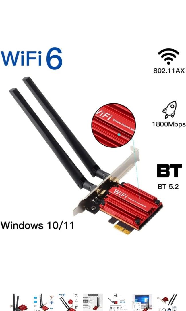 *New Box* WiFi 6 PCIe WiFi Adapter 1800Mbps 802.11AX/AC 5.8GHz/2.4GHz ...