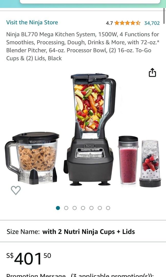 Ninja BL770 Mega Kitchen System, TV & Home Appliances, Kitchen ...