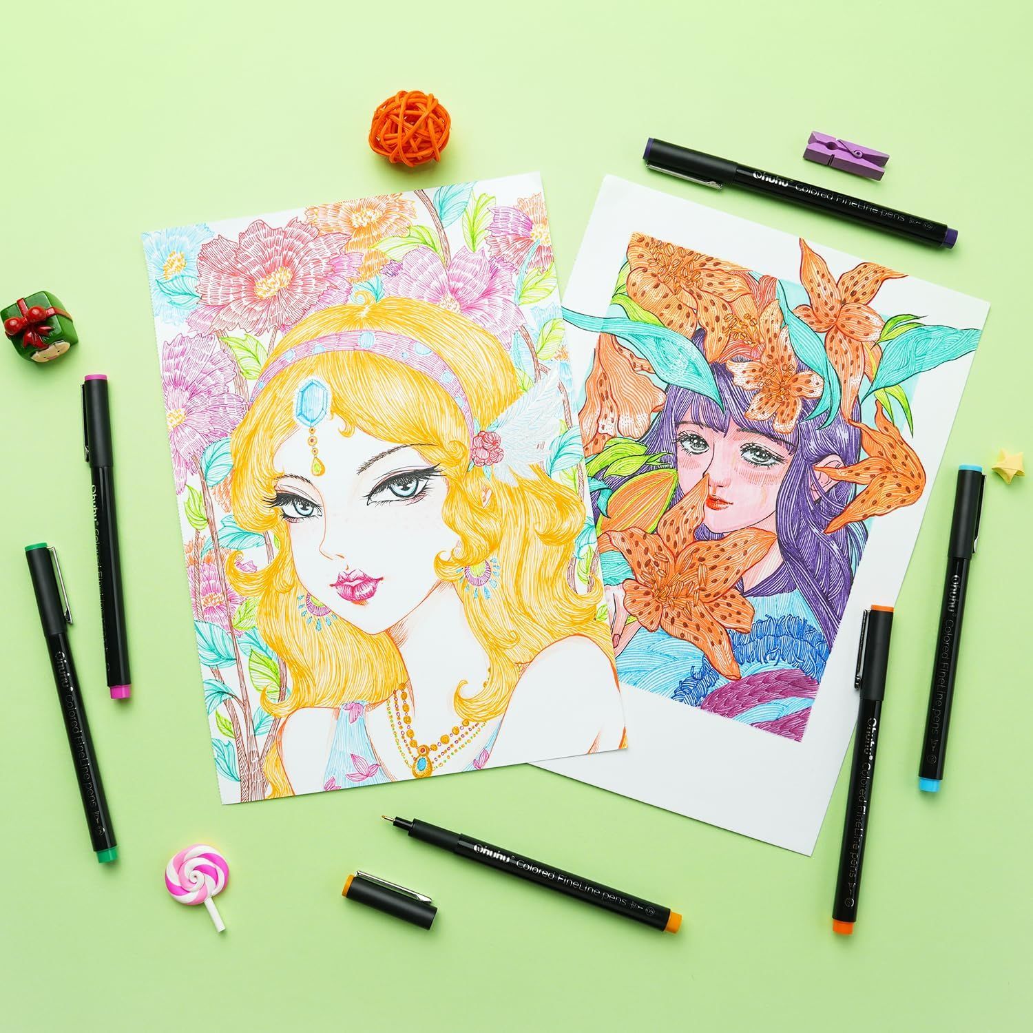 Ohuhu Colored Fineliner Drawing Pens: 18 Pack Fineliner Pens 0.45mm 11 ...