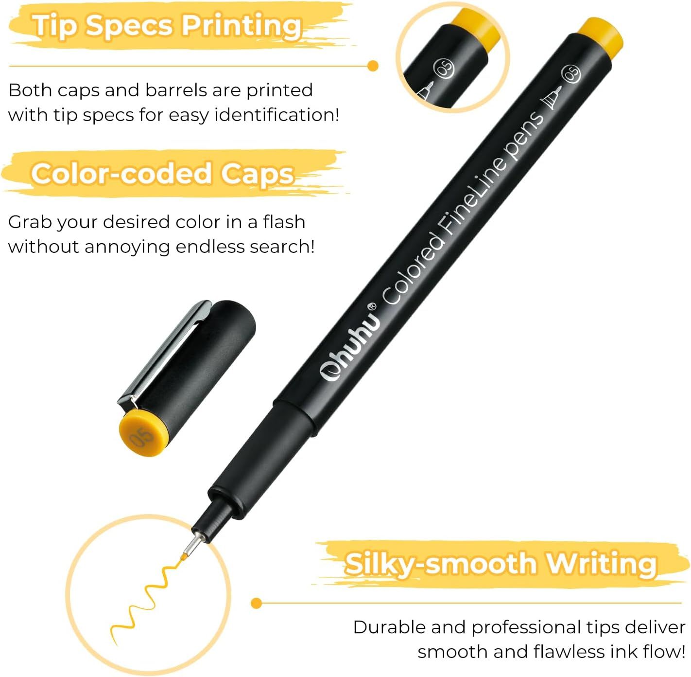 Ohuhu Colored Fineliner Drawing Pens: 18 Pack Fineliner Pens 0.45mm 11 ...