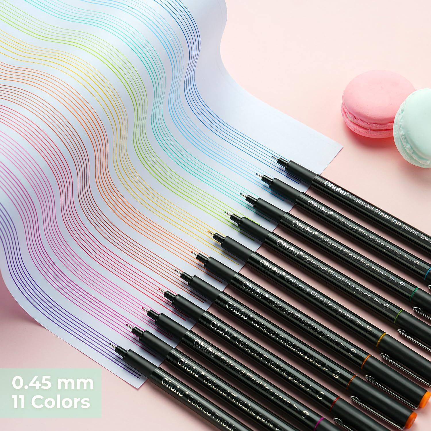 Ohuhu Colored Fineliner Drawing Pens: 18 Pack Fineliner Pens 0.45mm 11 ...