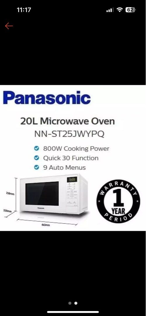 Panasonic NN-ST25 20L Microwave Oven, TV & Home Appliances, Kitchen ...