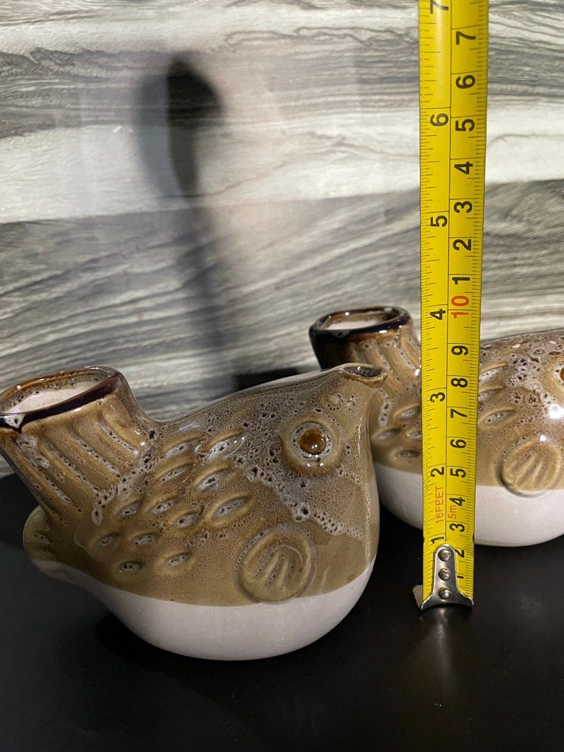 PUFFER FISH FUGU SAKE FLASK; DIY, vase - stoneware glazed, minor chip ...