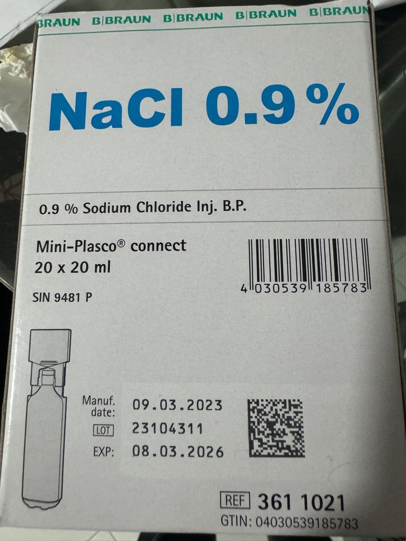 Saline solutions / Sodium chloride, Health & Nutrition, Medical ...