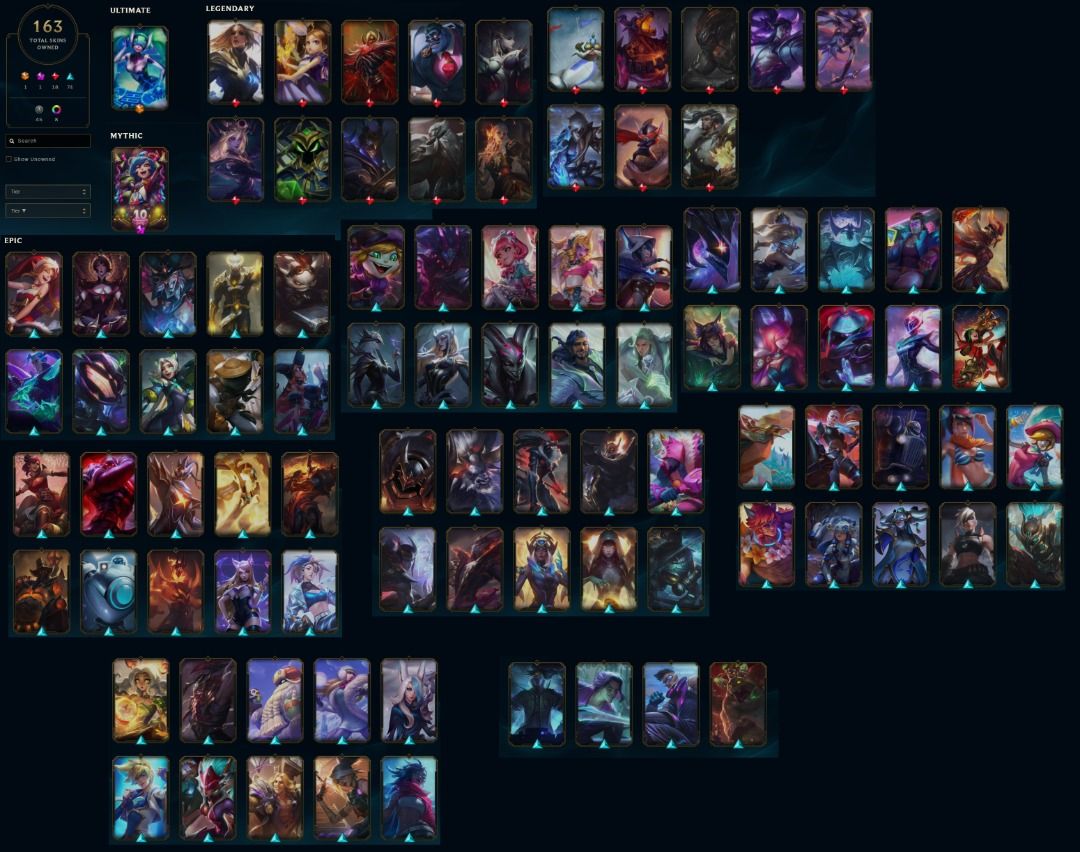 SG League of Legends Account || Iron 2 || 166 Champions || 163 skins ...