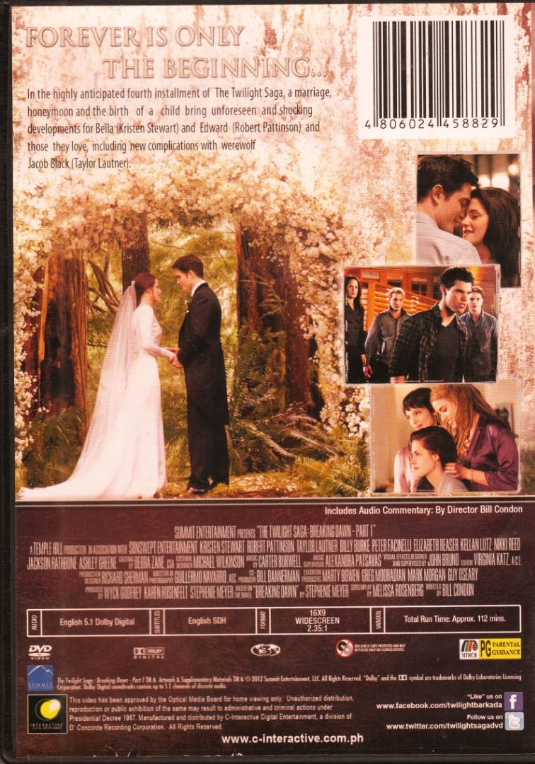 TWILIGHT Breaking Dawn P1 Single Disc Edition DVD, Hobbies & Toys ...