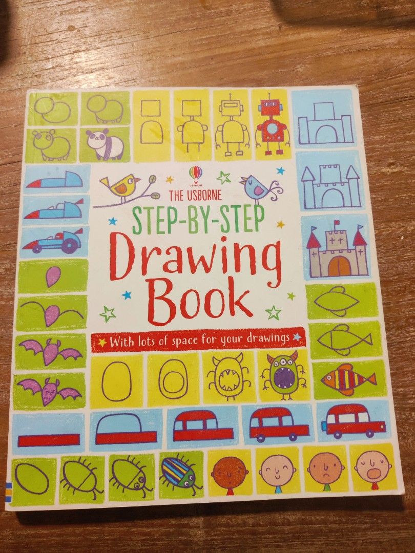 Usborne Step by Step Drawing Activity book, only one page done, Hobbies ...