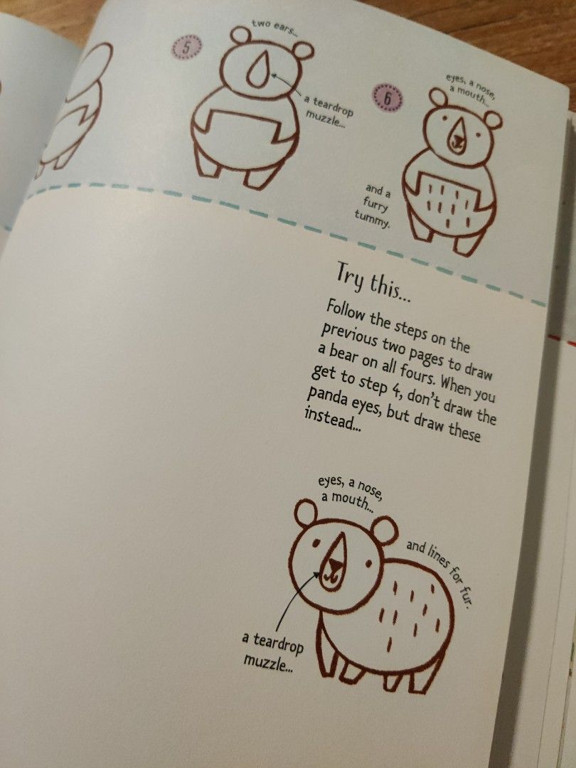 Usborne Step by Step Drawing Activity book, only one page done, Hobbies ...