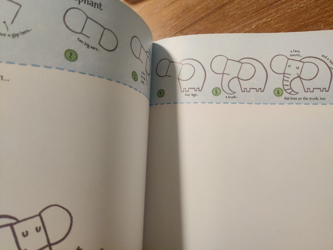 Usborne Step by Step Drawing Activity book, only one page done, Hobbies ...