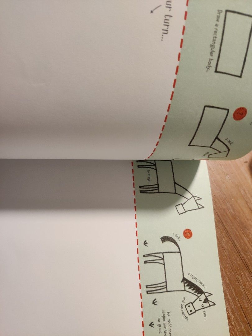 Usborne Step by Step Drawing Activity book, only one page done, Hobbies ...