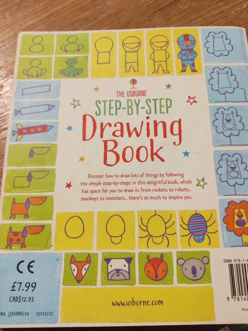 Usborne Step by Step Drawing Activity book, only one page done, Hobbies ...