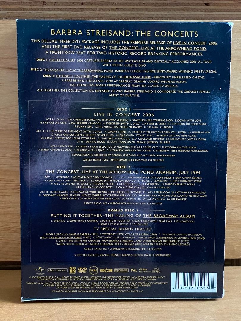 Barbra Streisand - The Concerts - 3 DVD Set, Hobbies & Toys, Music ...