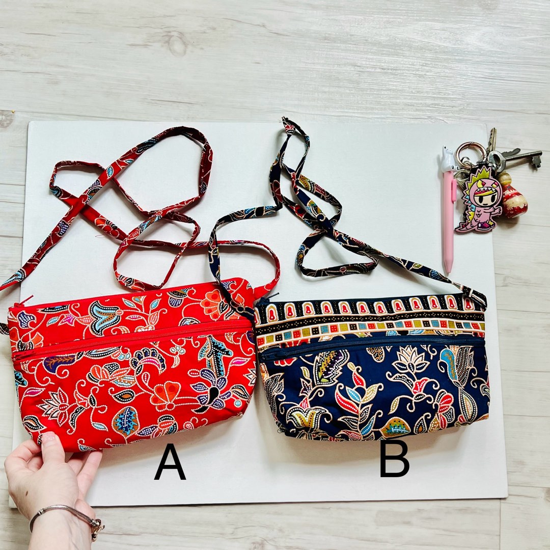 Batik 24cm Sling Bag with side zip Handmade in Singapore, Women's ...