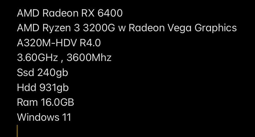 Budget gaming pc computer ryzen 3 3200g gpu amd Radeon rx 6400 1TB HDD ...