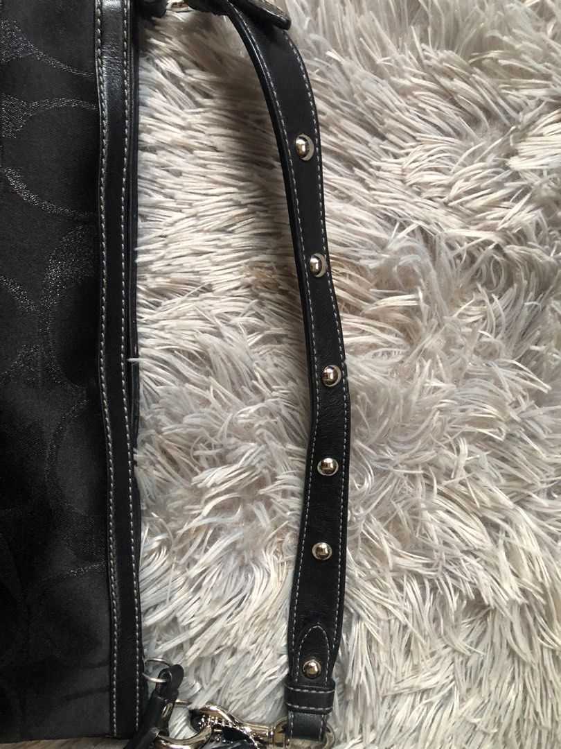 COACH Black Signature Striped Lurex Stud Tote Leather 12909, Luxury ...