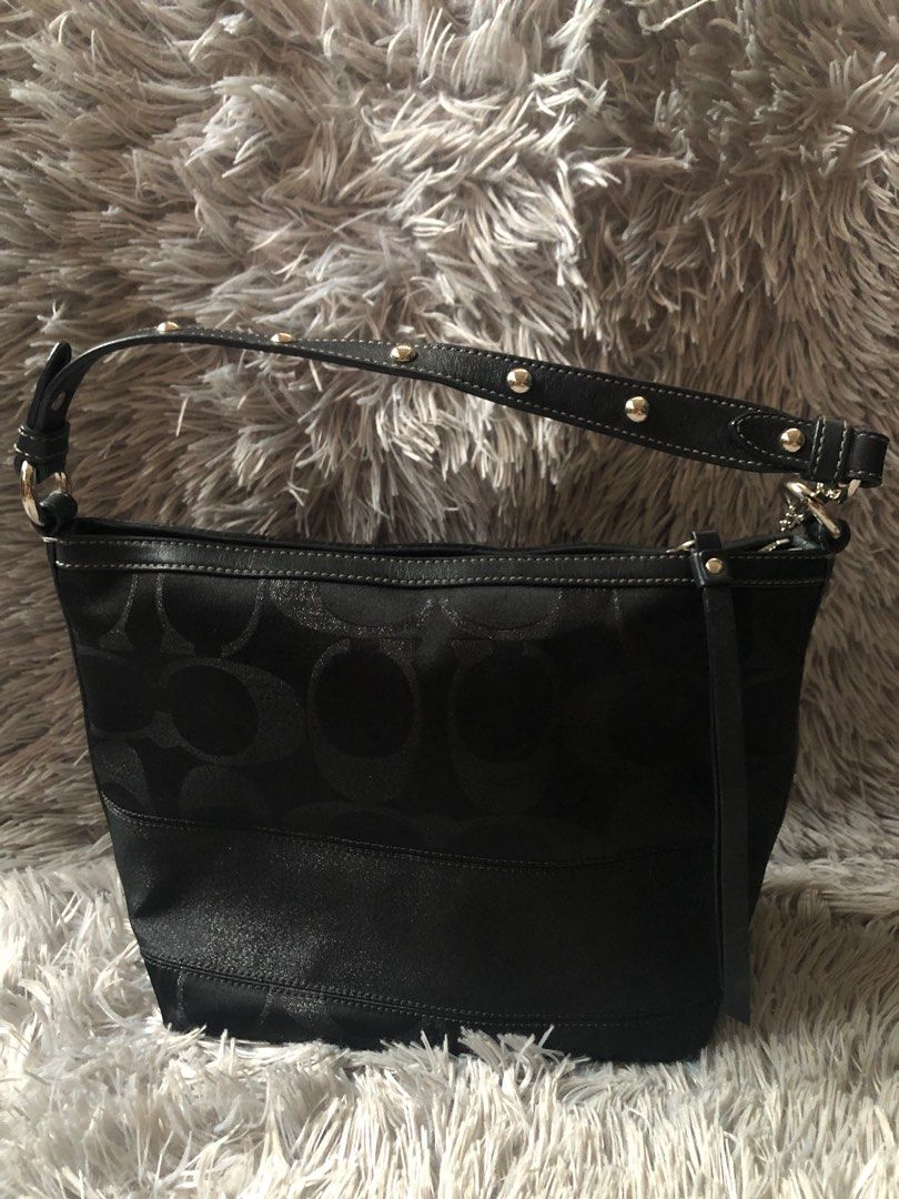 COACH Black Signature Striped Lurex Stud Tote Leather 12909, Luxury ...