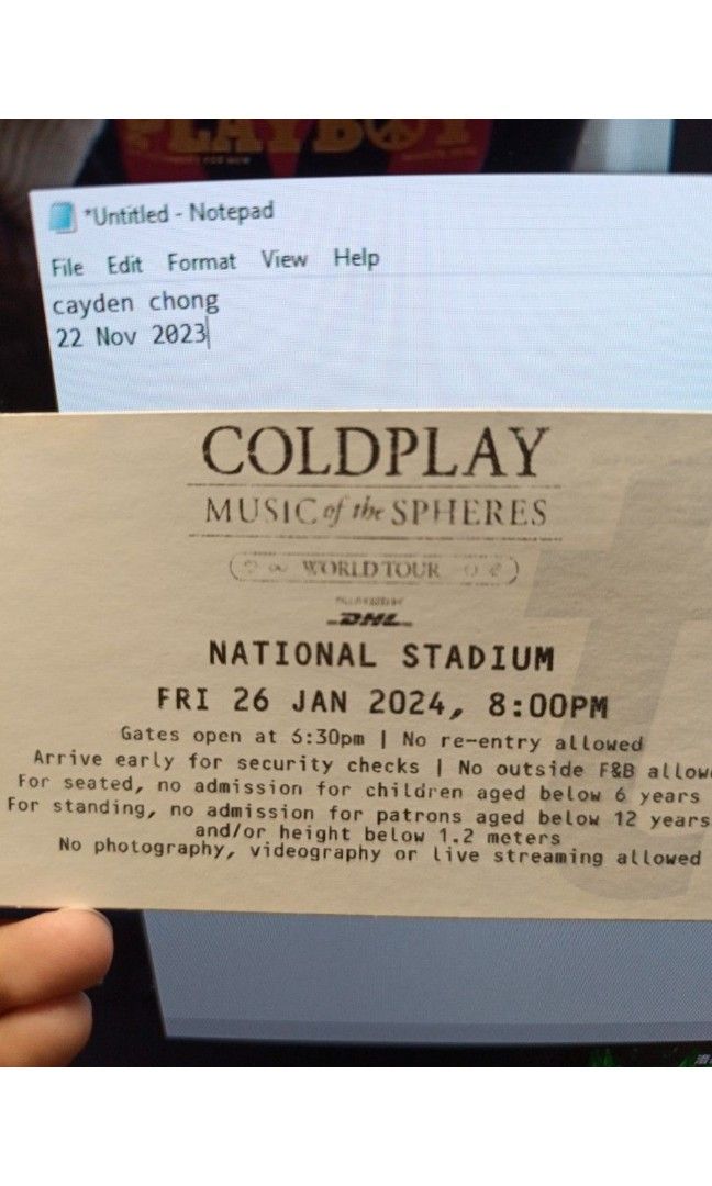 Coldplay SG 26th Jan 2024 (FRI) CAT4, Tickets & Vouchers, Event Tickets ...