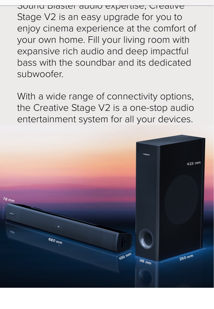 Creative stage v2 sound bar with sub, Audio, Soundbars, Speakers ...