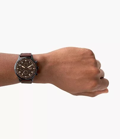 Fossil Retro Pilot Chronograph Dark Brown LiteHide Leather Watch, Men's ...